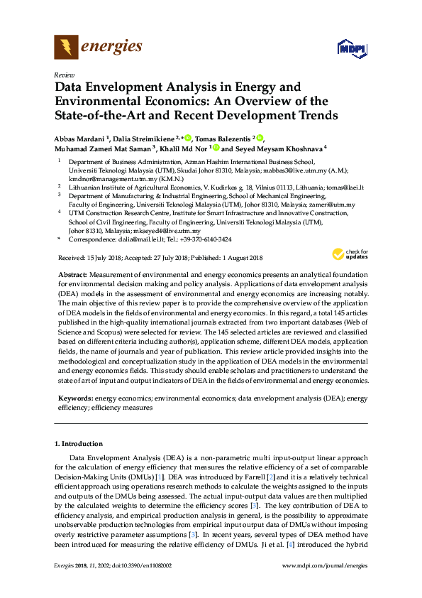 (PDF) Data Envelopment Analysis in Energy and Environmental Economics: An Overview of the State ...