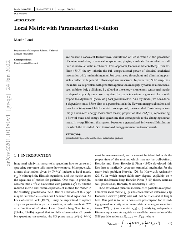(PDF) Local metric with parameterized evolution | martin land - Academia.edu