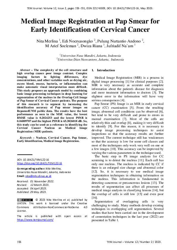 (PDF) Medical Image Registration at Pap Smear for Early Identification ...
