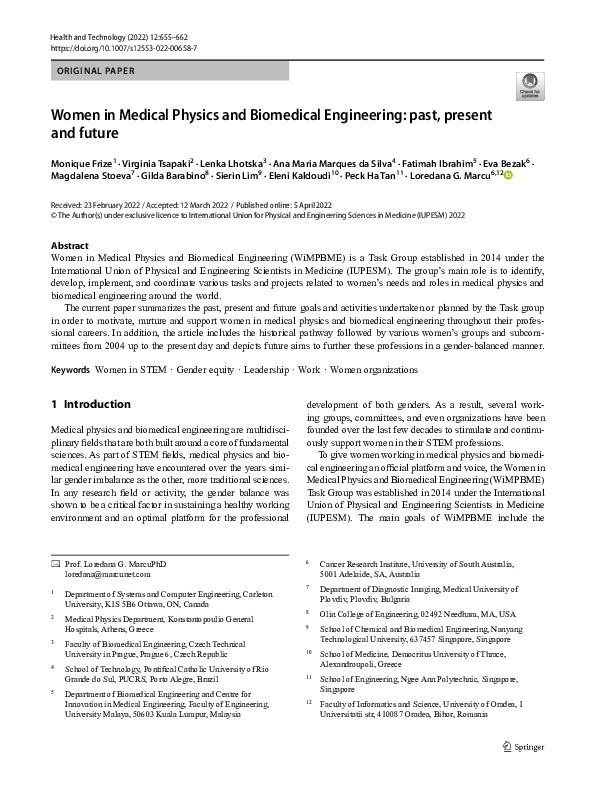 (PDF) Women in Medical Physics and Biomedical Engineering: past, present and future