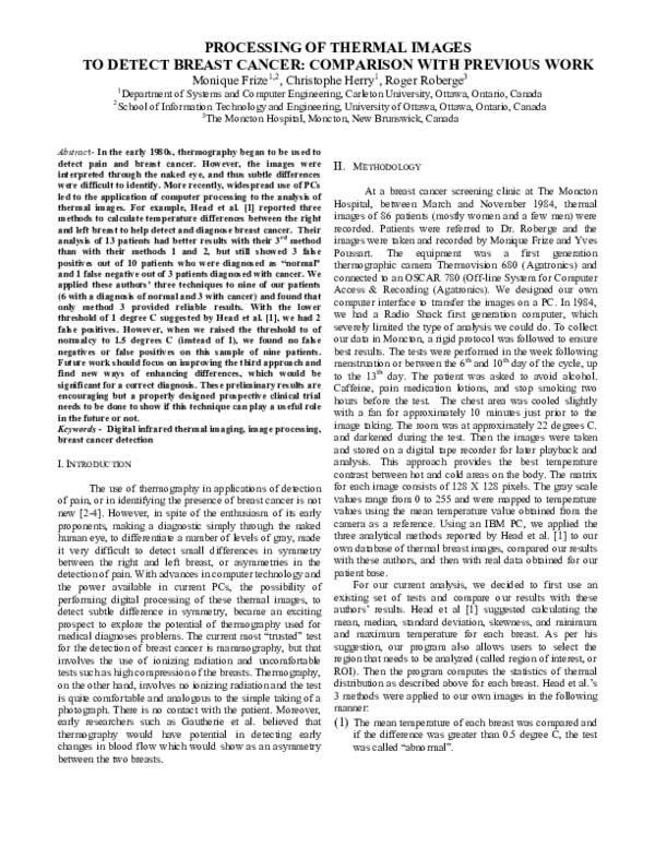 (PDF) Processing of thermal images to detect breast cancer: comparison ...