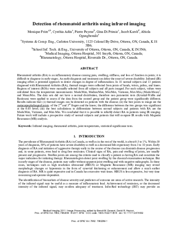 (PDF) Detection of rheumatoid arthritis using infrared imaging