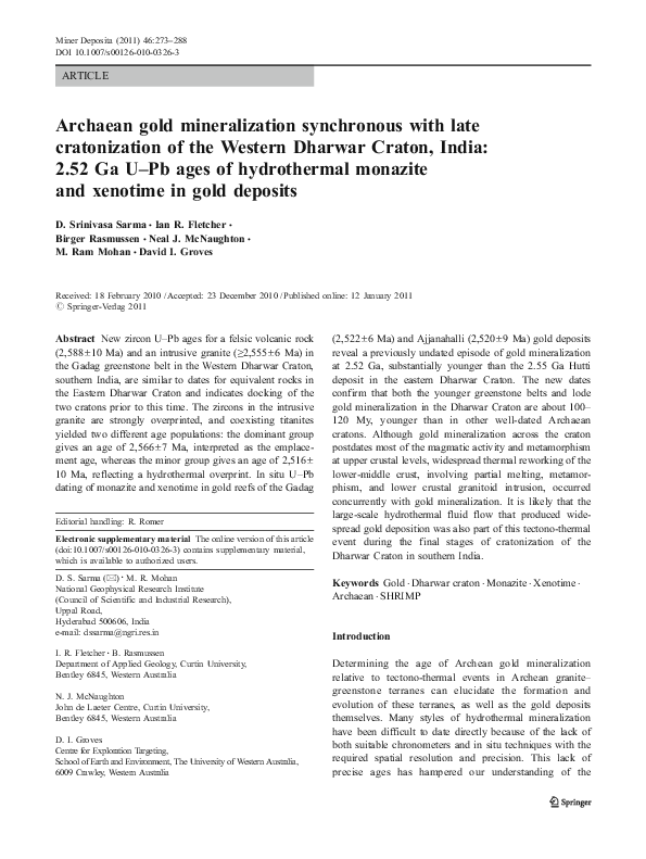 (PDF) Archaean gold mineralization synchronous with late cratonization ...