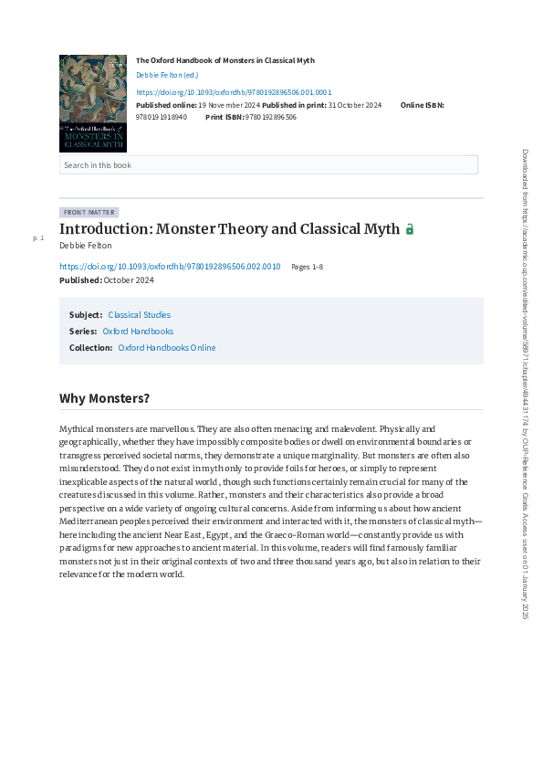(PDF) Introduction: Monster Theory and Classical Myth