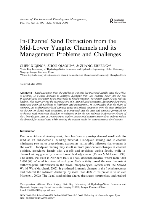 (PDF) In-channel sand extraction from the mid-lower Yangtze channels ...