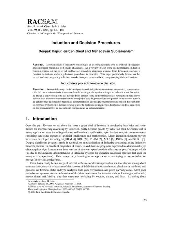 (PDF) Induction and decision procedures