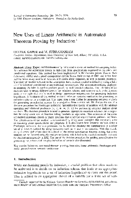 Pdf New Uses Of Linear Arithmetic In Automated Theorem Proving By Induction