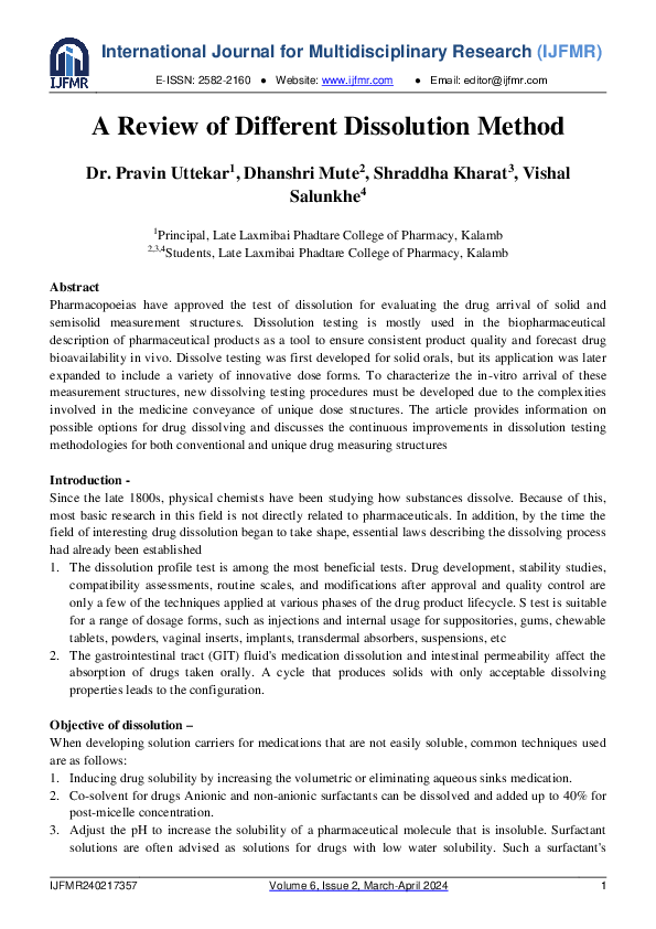 (PDF) A Review of Different Dissolution Method