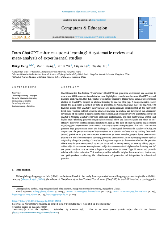 (PDF) Does ChatGPT enhance student learning? A systematic review and meta-analysis of ...