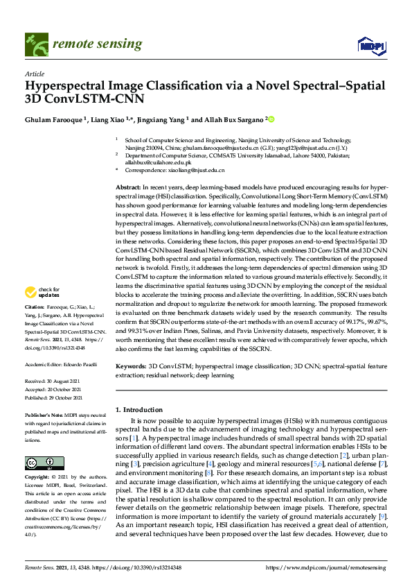 Pdf Hyperspectral Image Classification Via A Novel Spectral Spatial