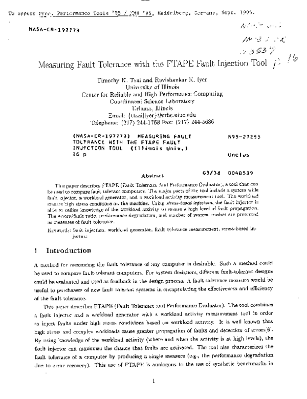 (PDF) Measuring Fault Tolerance with the FTAPE fault injection tool