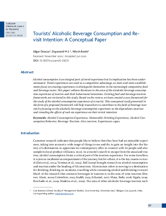 (PDF) Tourists' alcoholic beverage consumption and re-visit intention ...