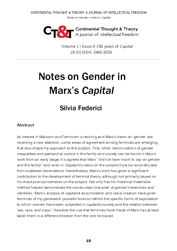 (PDF) Notes on Gender in Marx's Capital