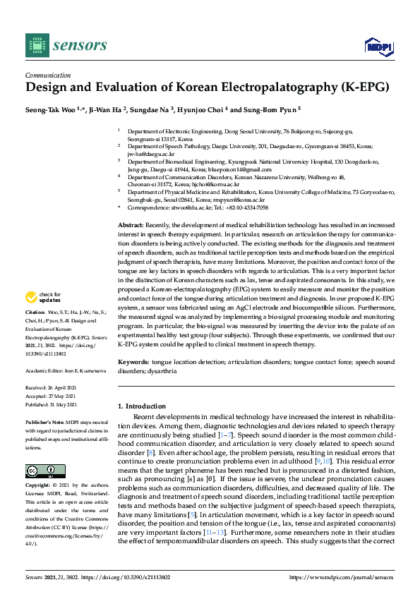 (PDF) Design and Evaluation of Korean Electropalatography (K-EPG)