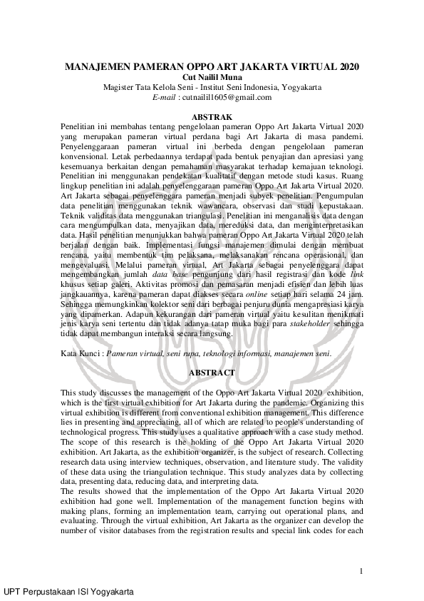 (PDF) Manajemen Pameran Oppo Art Jakarta Virtual