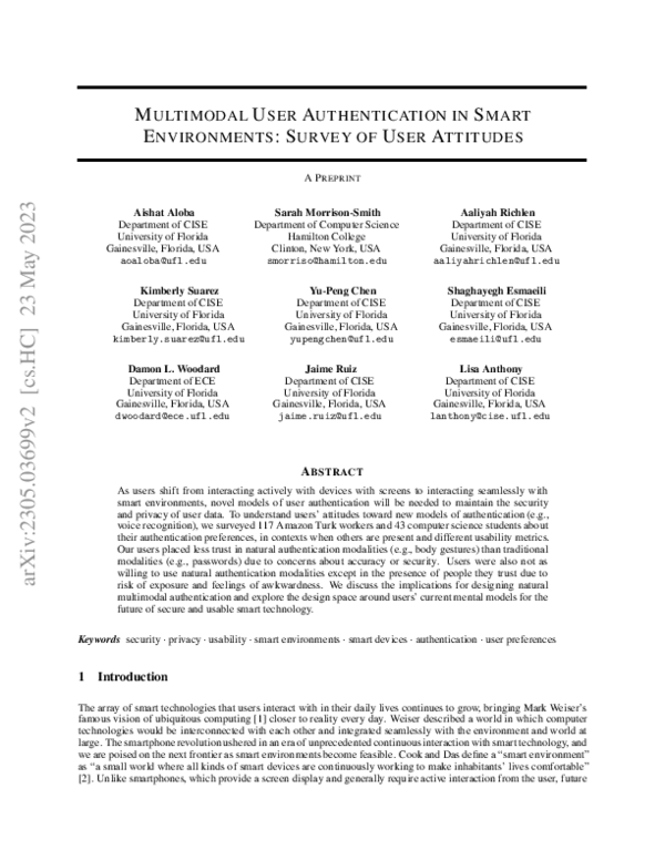 (PDF) Multimodal User Authentication in Smart Environments: Survey of User Attitudes | Sarah ...