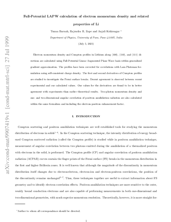 (PDF) Full-potential LAPW calculation of electron momentum density and ...