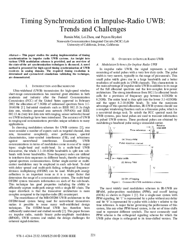 (PDF) Timing synchronization in impulse-radio UWB: Trends and challenges