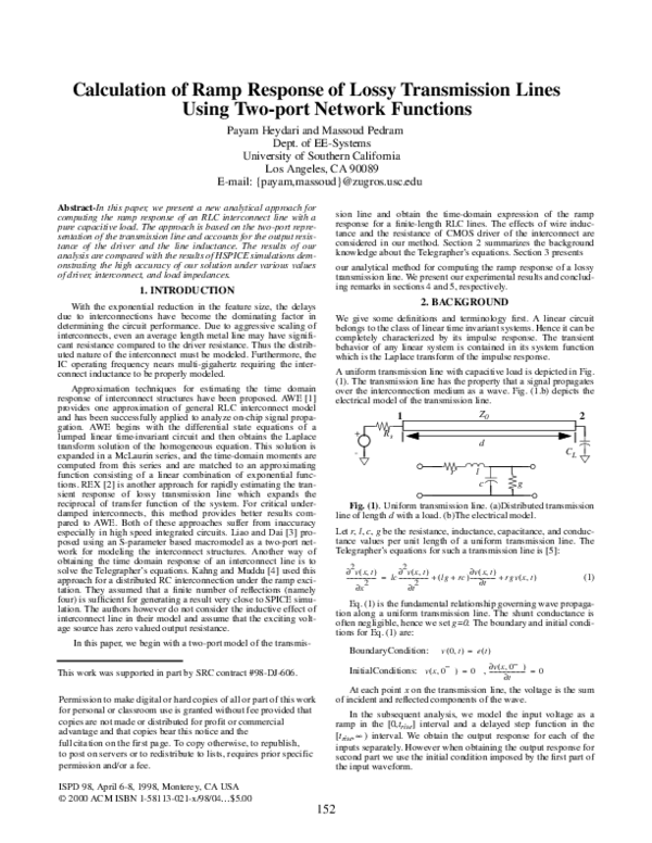 (PDF) Calculation of ramp response of lossy transmission lines using two-port network functions