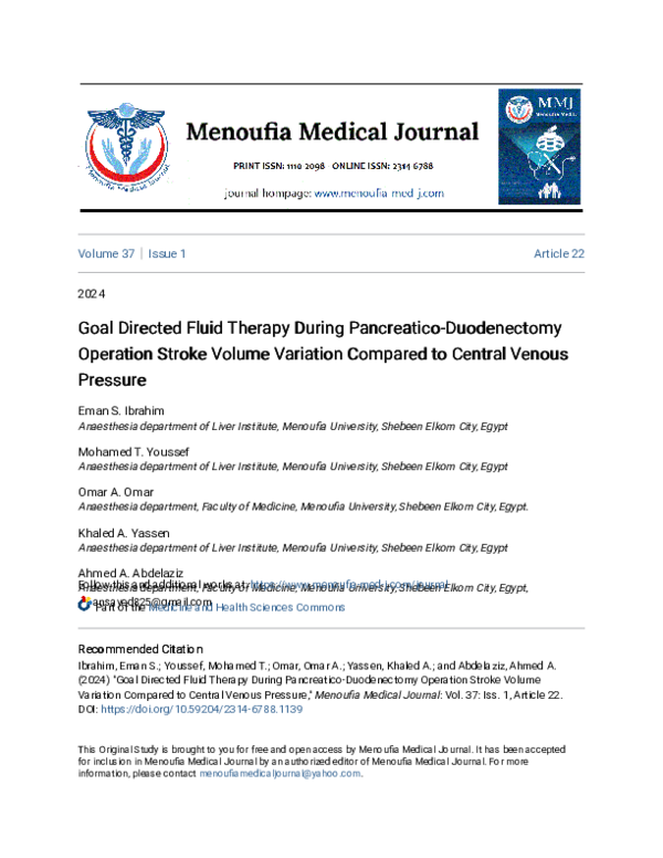 (PDF) Goal Directed Fluid Therapy During Pancreatico-Duodenectomy Operation Stroke Volume ...