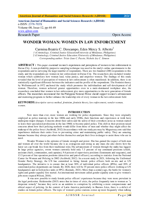 (PDF) WONDER WOMAN: WOMEN IN LAW ENFORCEMENT
