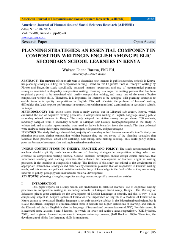 (PDF) PLANNING STRATEGIES: AN ESSENTIAL COMPONENT IN COMPOSITION ...