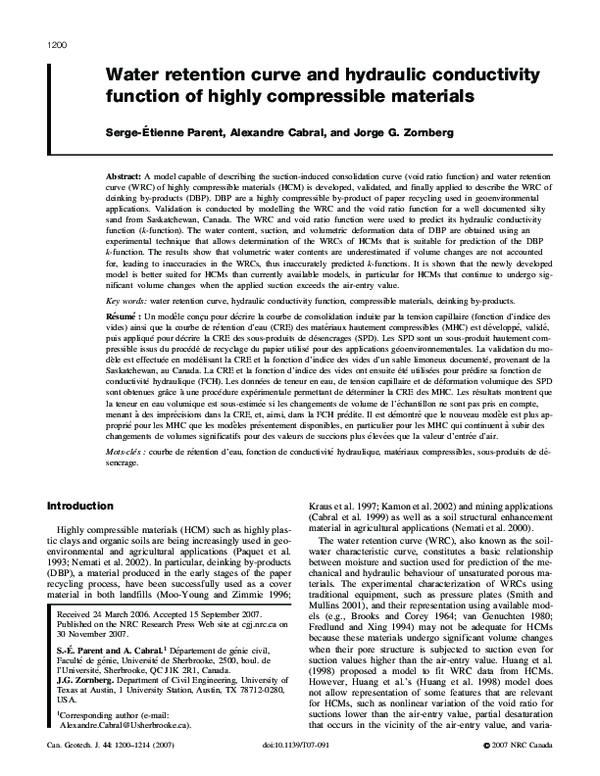 (PDF) Water retention curve and hydraulic conductivity function of ...