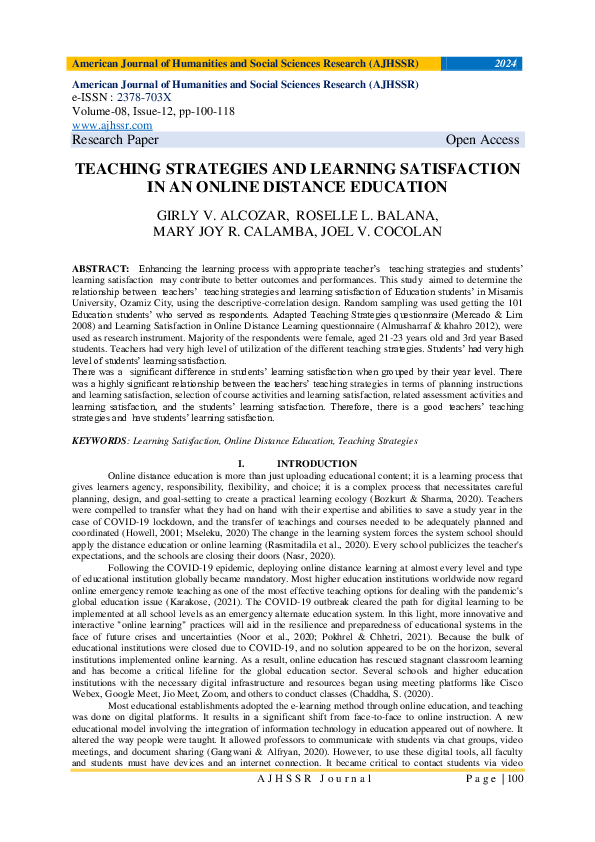 (PDF) Teaching Strategies and Learning Satisfaction Online
