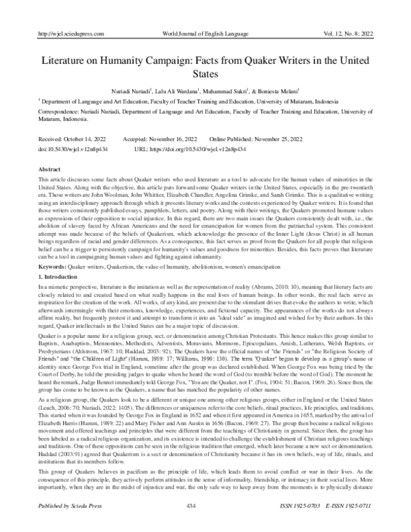 (PDF) Literature on Humanity Campaign: Facts from Quaker Writers in the ...