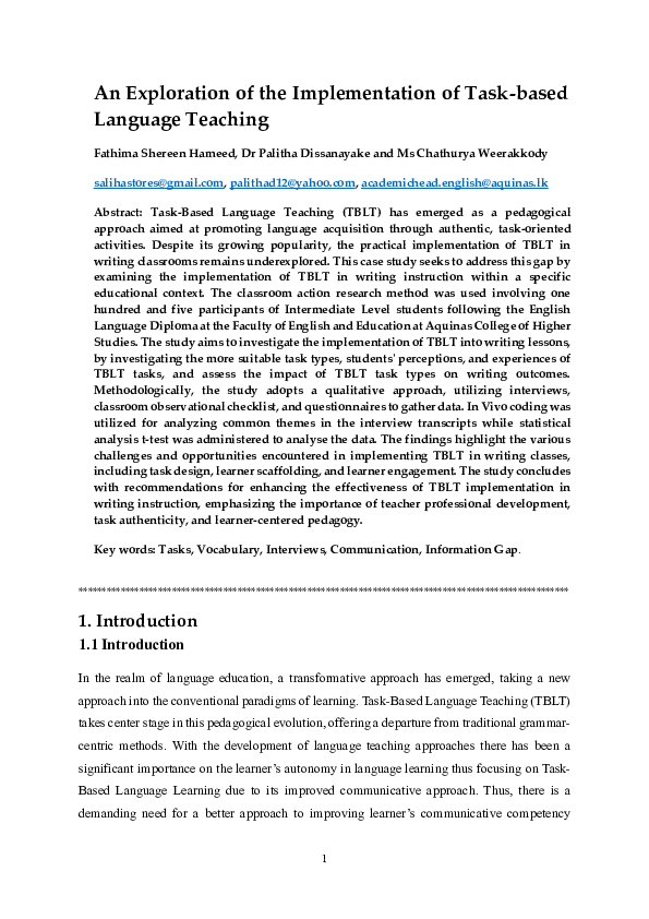 (PDF) An Exploration of the Implementation of Task based Language Teaching in Intermediate ...