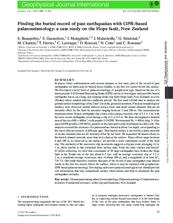 (PDF) Finding the buried record of past earthquakes with GPR-based ...