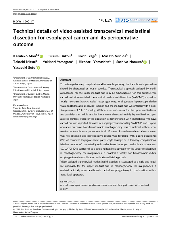 (PDF) Technical details of video‐assisted transcervical mediastinal ...