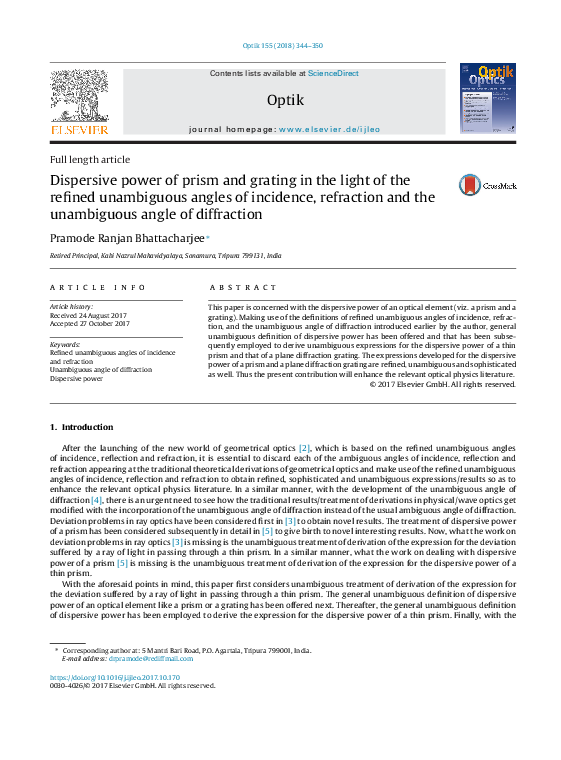 (PDF) Dispersive power of prism and grating in the light of the refined ...
