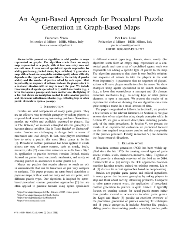 (PDF) An Agent-Based Approach for Procedural Puzzle Generation in Graph ...