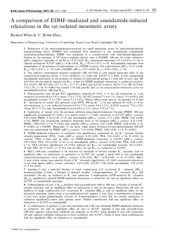 (PDF) A comparison of EDHF-mediated and anandamide-induced relaxations ...