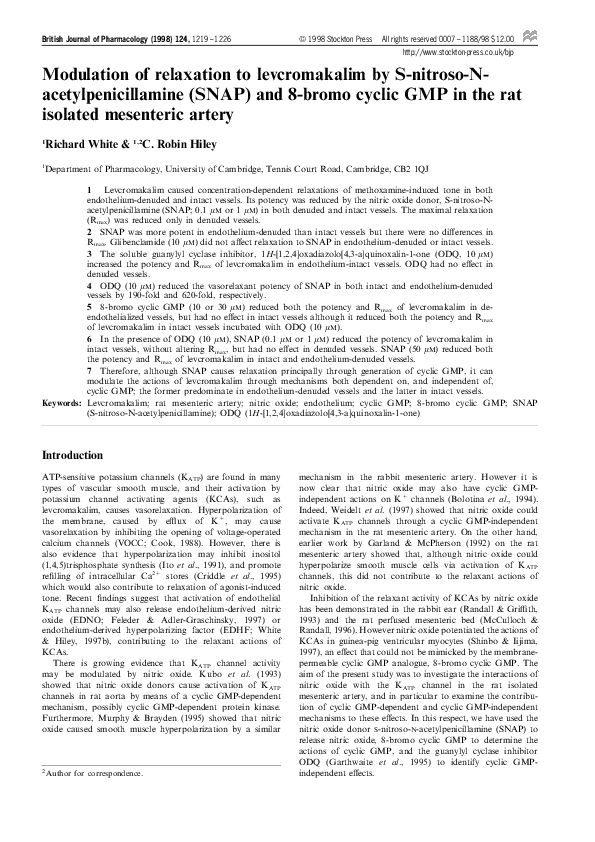 (PDF) Modulation of relaxation to levcromakalim by s -nitroso-n ...