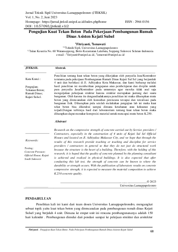 (PDF) Pengujian Kuat Tekan Beton Pada Pekerjaan Pembangunan Rumah Dinas Asisten Kejati Sulsel
