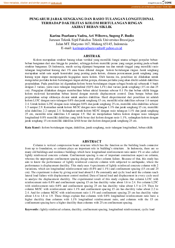 (PDF) Pengaruh Jarak Sengkang Dan Rasio Tulangan Longitudinal Terhadap ...