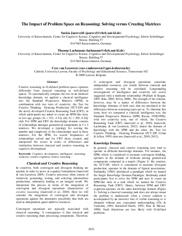 (PDF) The Impact of Problem Space on Reasoning: Solving versus Creating ...