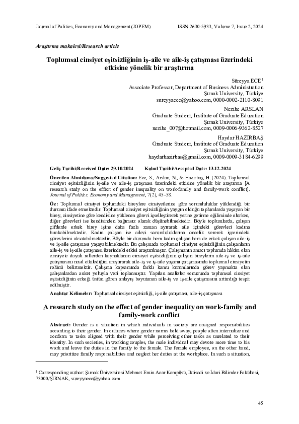 (PDF) A research study on the effect of gender inequality on work-family and family-work conflict