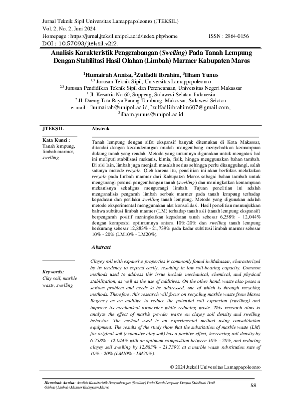 (PDF) Analisis Karakteristik Pengembangan (Swelling) Pada Tanah Lempung Dengan Stabilitasi Hasil ...