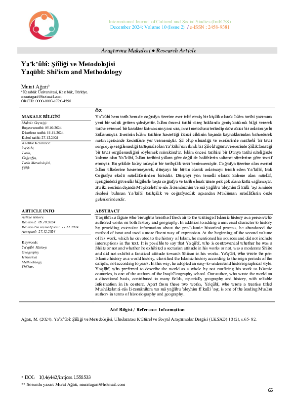 (PDF) YA’KÛBÎ ŞİÎLİĞİ ve METODOLOJİSİ
