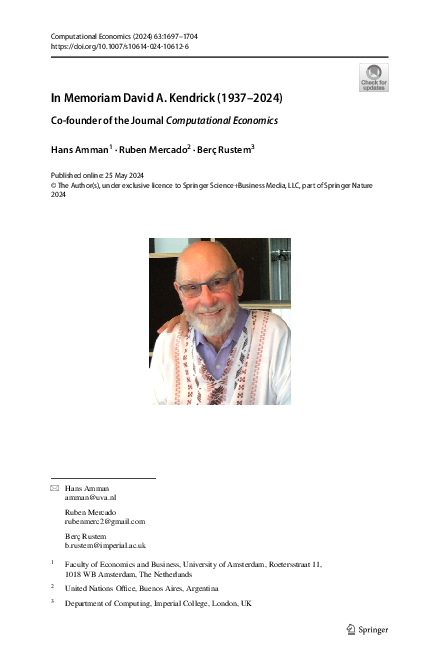 (PDF) In Memoriam David A. Kendrick (1937–2024)