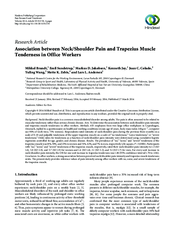 (PDF) Association between Neck/Shoulder Pain and Trapezius Muscle ...