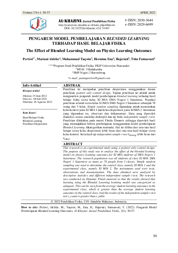 (PDF) Pengaruh Model Pembelajaran Blended Learning Terhadap Hasil ...