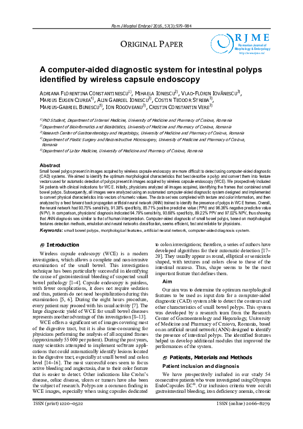 Pdf A Computer Aided Diagnostic System For Intestinal Polyps Identified By Wireless Capsule