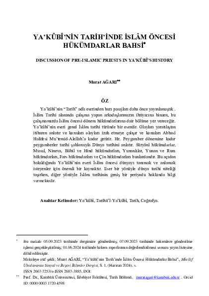 (PDF) YAKUBİ'NİN TARİH'iNDE İSLAM ÖNCESİ HÜKÜMDARLAR