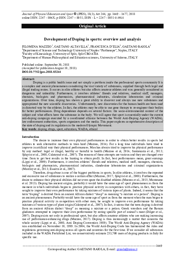 (PDF) Development of Doping in sports: overview and analysis