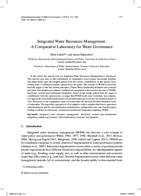(PDF) Integrated Water Resources Management: A Comparative Laboratory ...