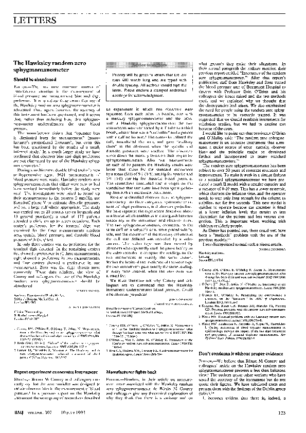 (PDF) The Hawksley random zero sphygmomanometer. Should be abandoned ...